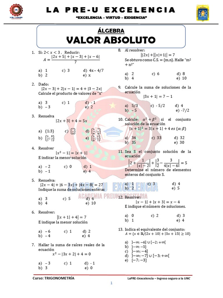 Ejercicios de Trigonometría y Valor Absoluto | PDF | Matemáticas