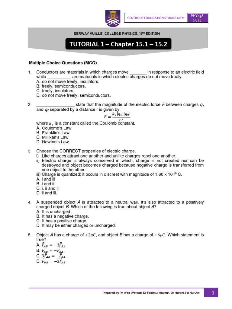 Physics Tutorial | PDF | Electric Charge | Electrical Engineering