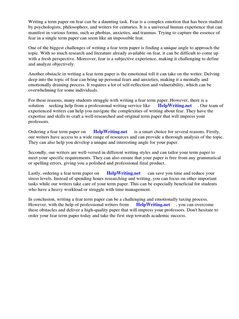 Fear Term Paper | PDF | Fear | Thought