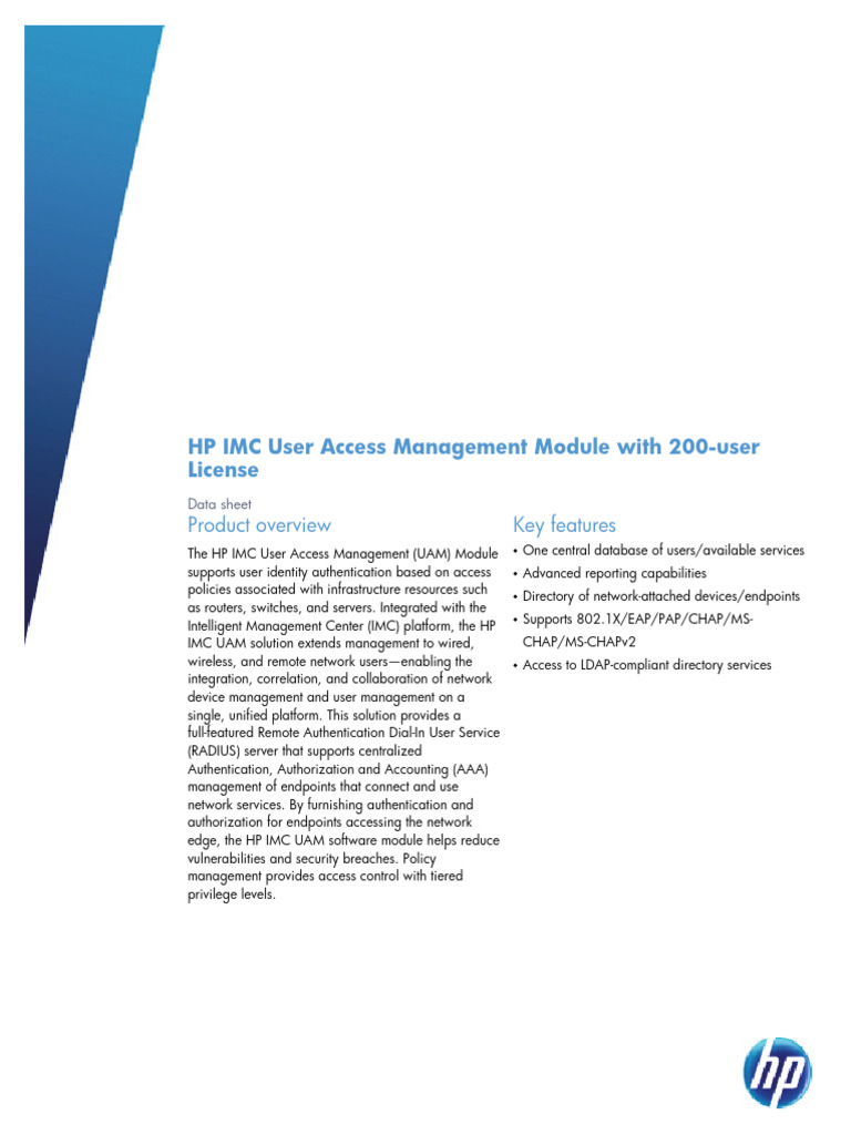 Microsafe HP Networking Jf388a Imc User Access Management Module With 200-User 2024 | PDF ...