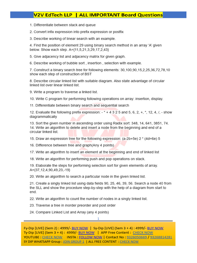 SY Diploma DSU | PDF | Queue (Abstract Data Type) | Theoretical Computer Science