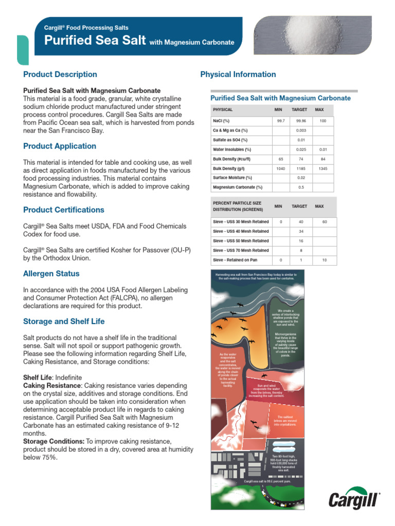 Salt-3924 Purified Sea Salt Mag Carb Sell Sheet | PDF | Salt | Magnesium