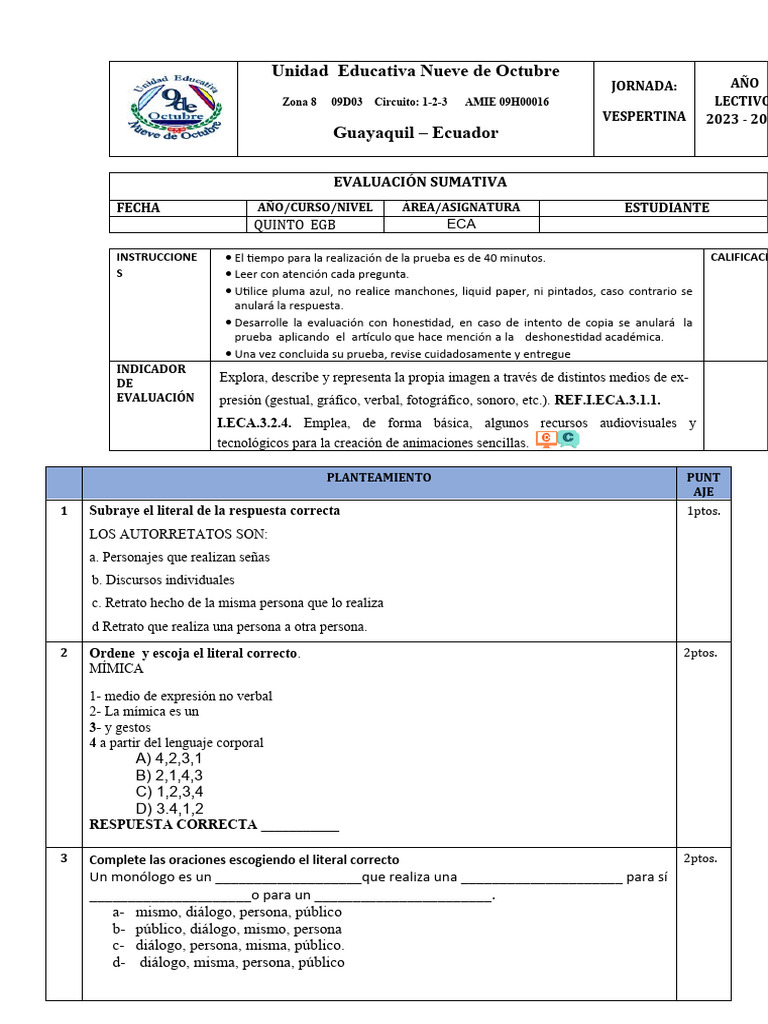 Evaluacion Final Eca 2023 | PDF