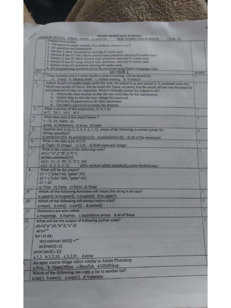 Doon Heritage Computer Papaer | PDF