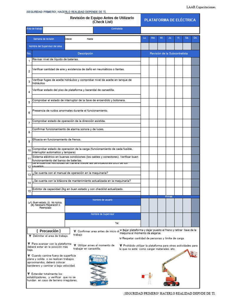 Checklist de Plataforma de Elevacion | PDF | Vehículos