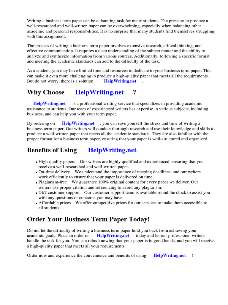 Business Term Paper Format | PDF | Academic Publishing | Reading ...