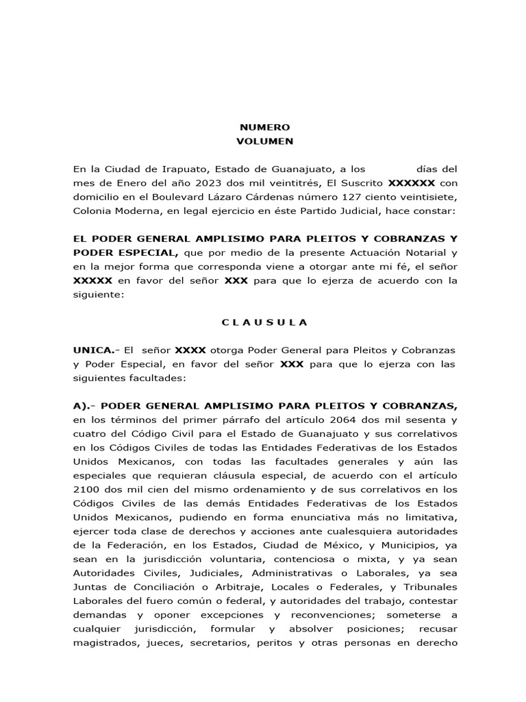 PODER GENERAL PARA PLEITOS Y COBRANZAS Y PODER ESPECIAL LABORAL ...