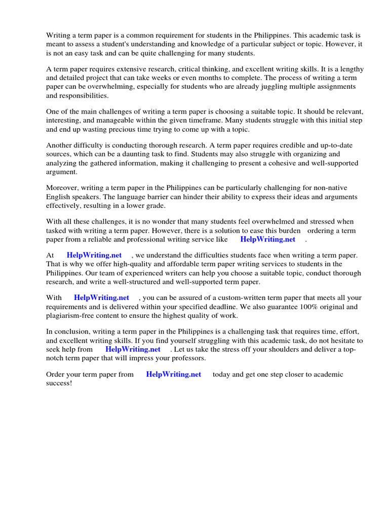 Term Paper Sample in The Philippines | PDF | Essays