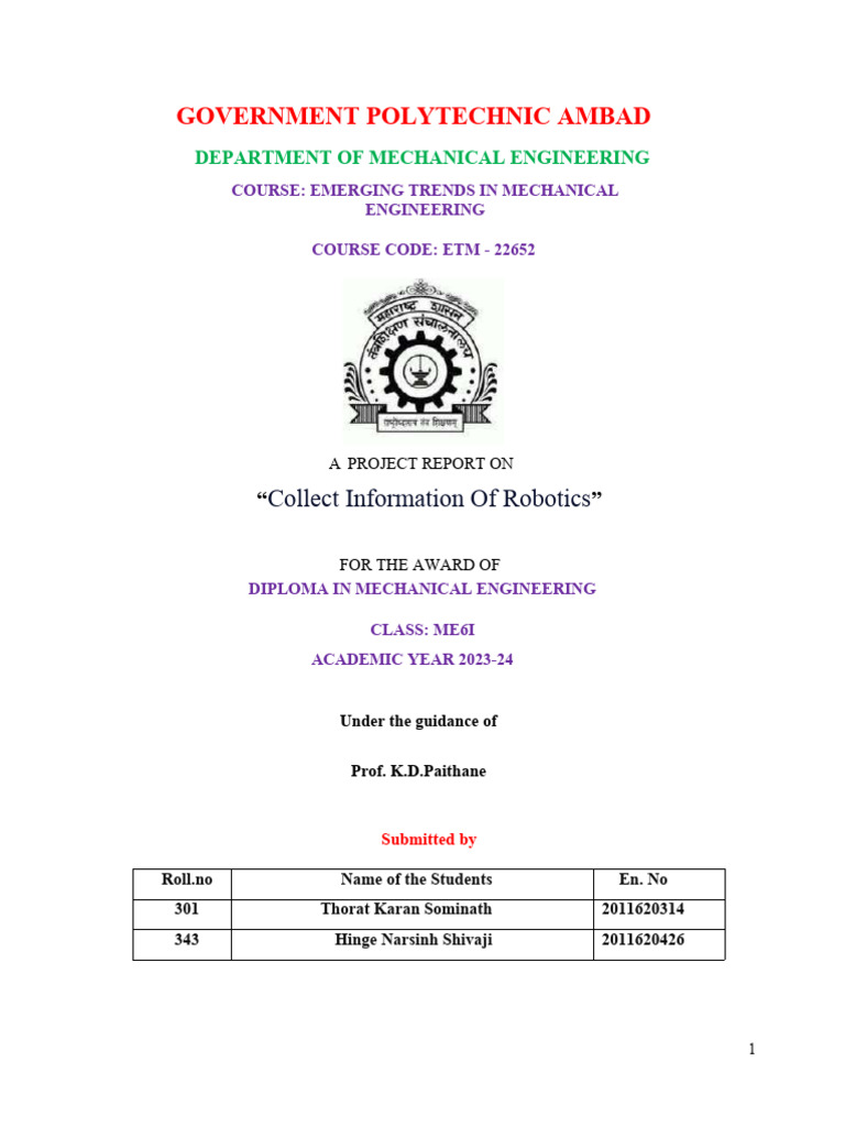 Government Polytechnic Ambad: Collect Information of Robotics | PDF ...