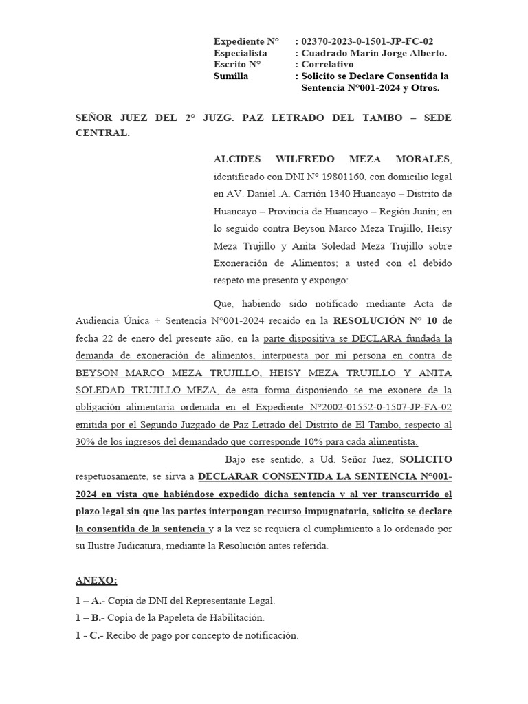 Se Declare Consentida La Sentencia | PDF | Sentencia (ley) | Ley común