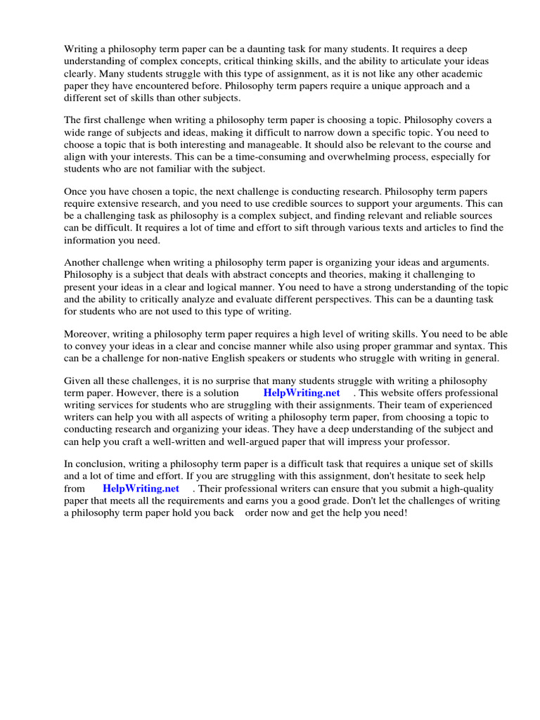 Philosophy Term Paper Writing Guide | PDF | Immanuel Kant | Free Will