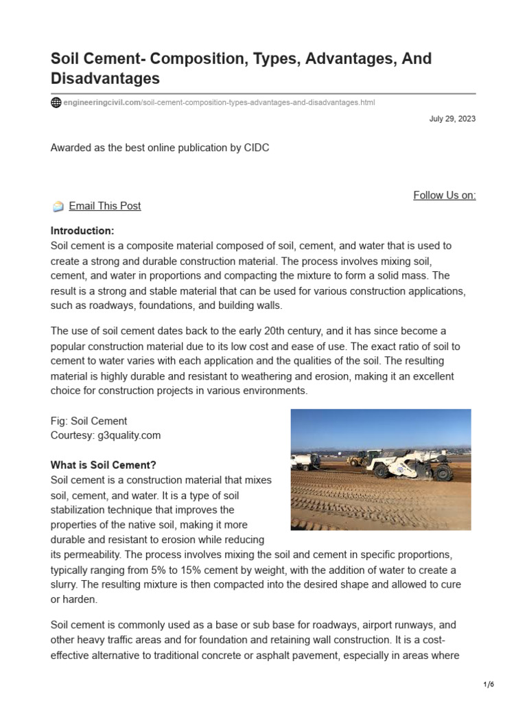 Soil Cement - Composition Types Advantages and Disadvantages | PDF ...