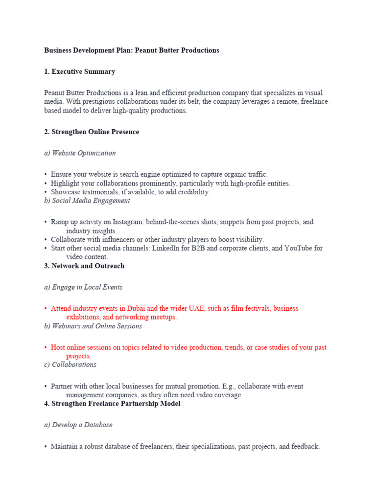 Business Development Plan - Peanut Butter Productions | PDF | Customer Relationship Management ...