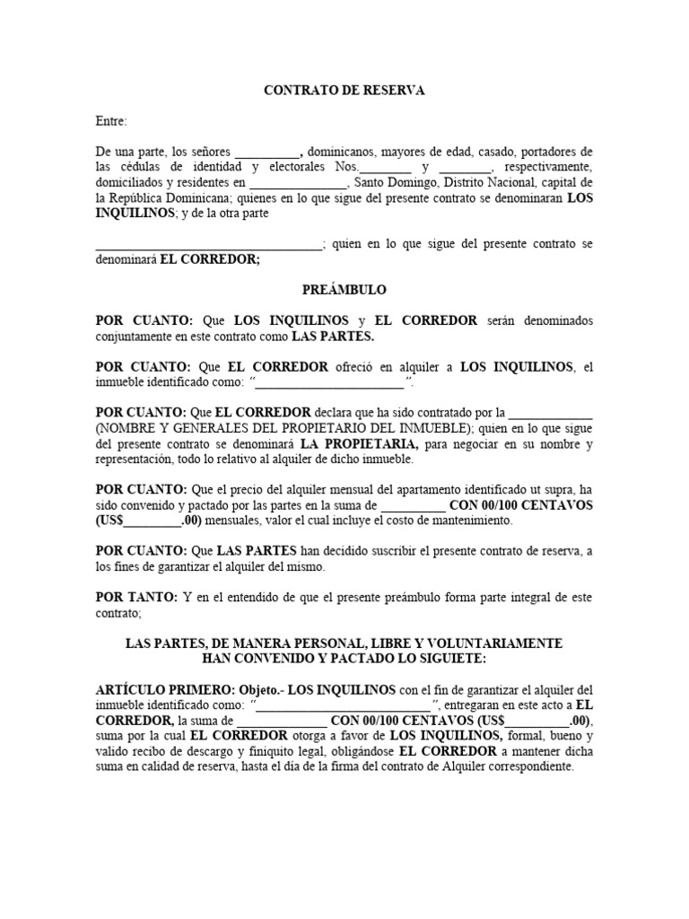 Modelo Reserva Alquiler | PDF