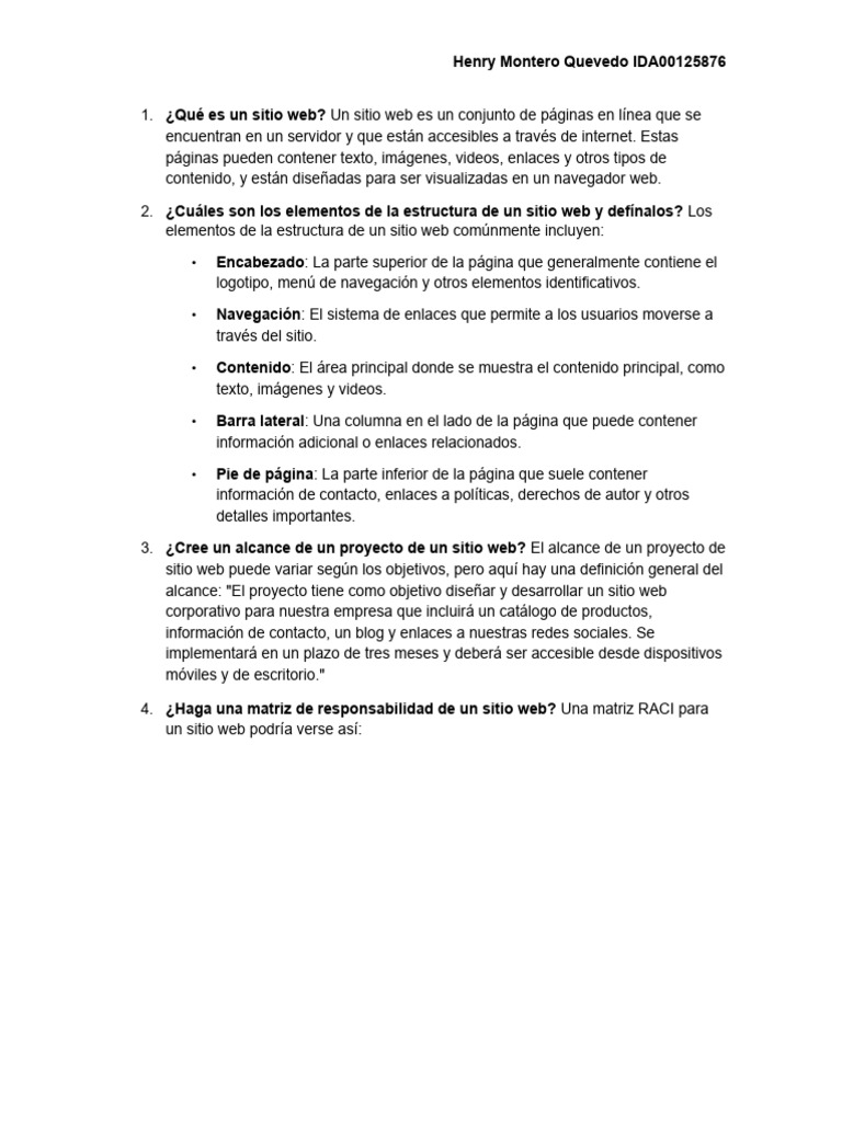Montero Henry Tarea 2 Estructura Del Diseño De Un Sitio Web Pdf Sitios Web Red Mundial 