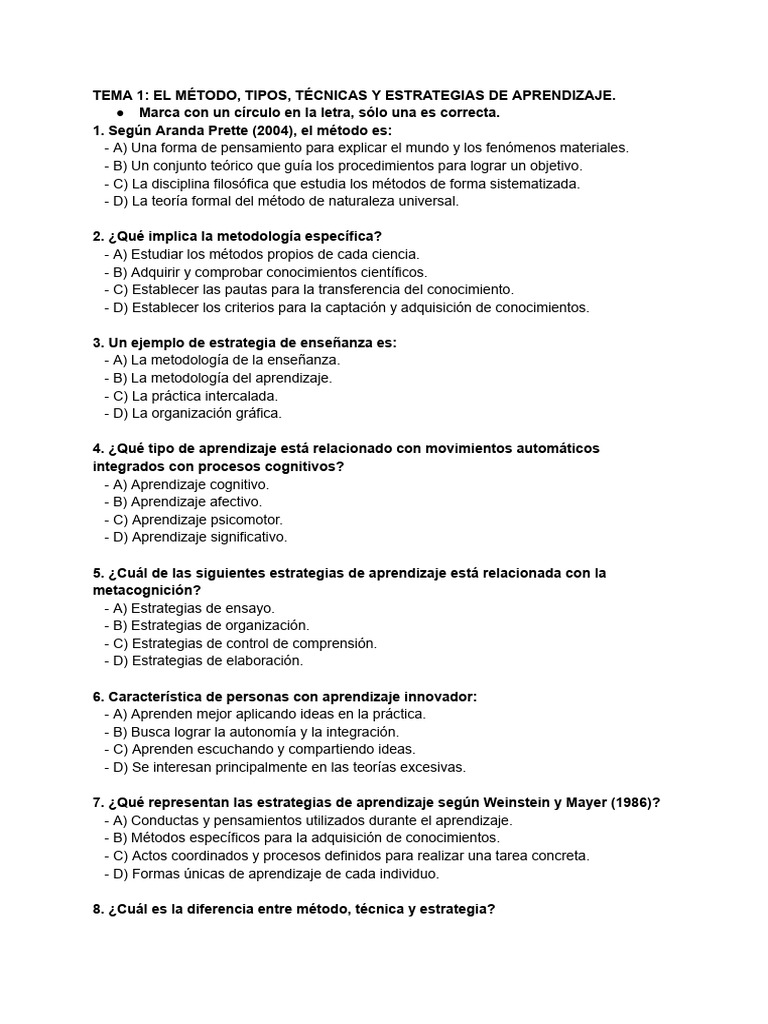 Simulacro de Examen | PDF | Aprendizaje | Memoria