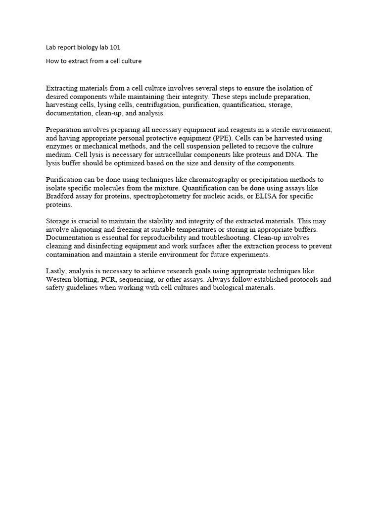 Bio Lab 101 | PDF