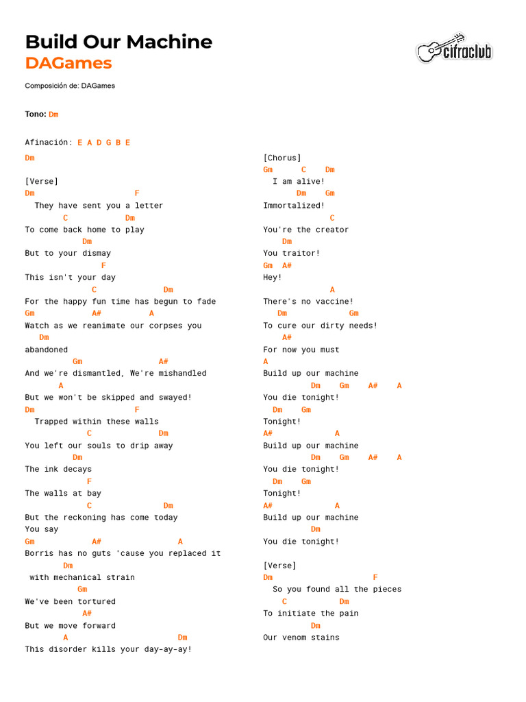 Cifra Club - DAGames - Build Our Machine | PDF