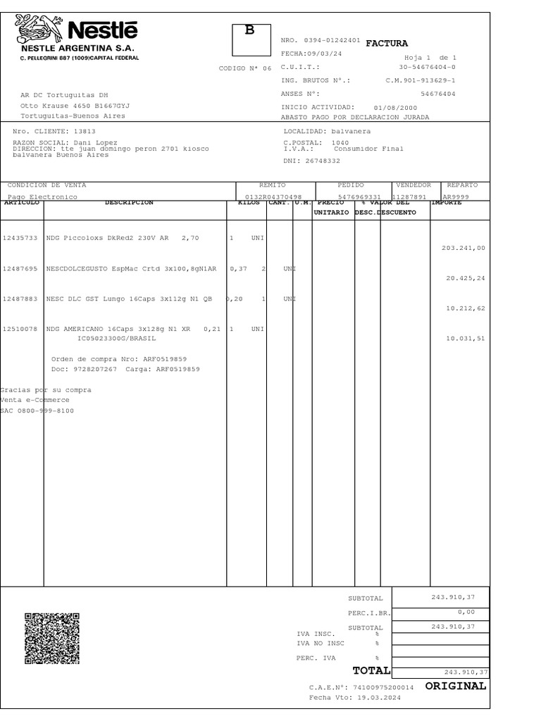 Nestle Ecommerce INVOICE AR 20240309 | PDF | Business | Comercio