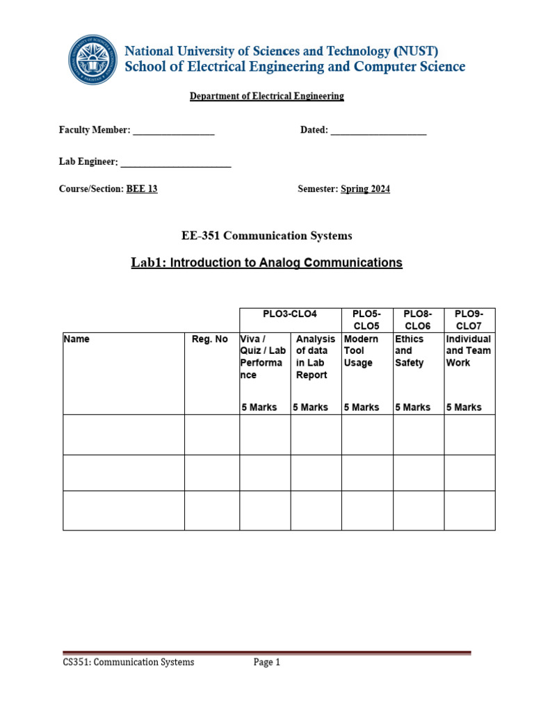 Communication Systems Lab 1 | PDF | Modulation | Telecommunications