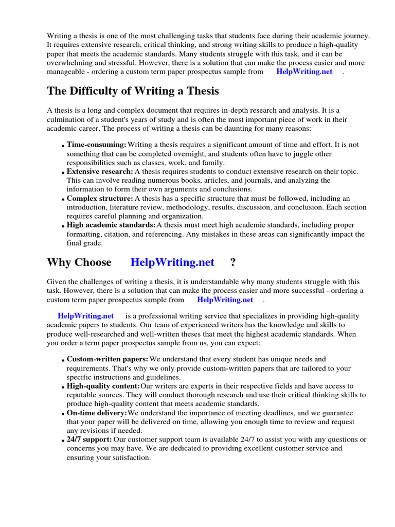 Term Paper Prospectus Sample | PDF | Thesis | Academic Publishing