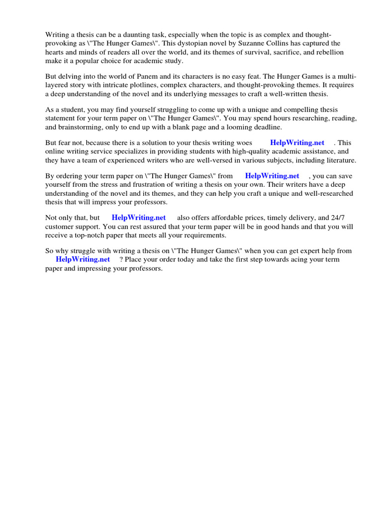 Term Paper Hunger Games | PDF | The Hunger Games | Essays