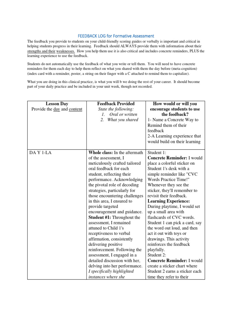 Feedback Log 1 | PDF | Learning | Cognition