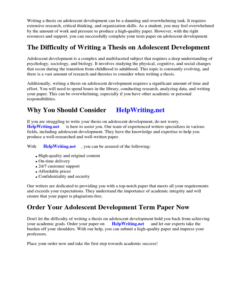 Adolescent Development Term Paper | PDF | Adolescence | Puberty