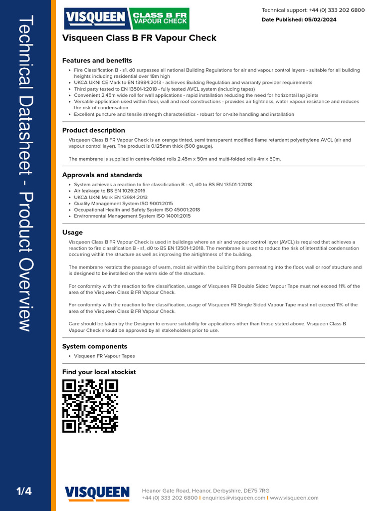 Visqueen Class B FR Vapour Check Datasheet | PDF | Drywall | Building ...