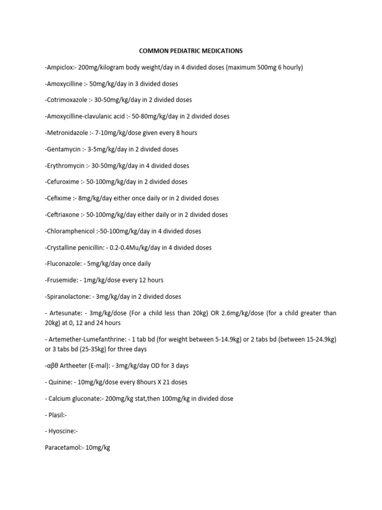 Common Pediatric Medications | PDF | Clinical Medicine | Medical ...
