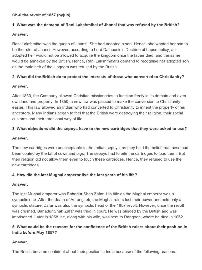 The Revolt of 1857 | PDF | Indian Rebellion Of 1857 | British Raj