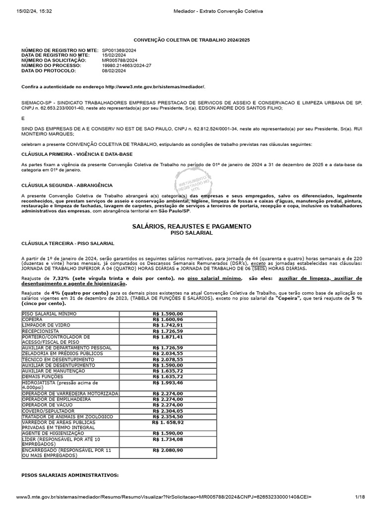 Convenção Coletiva SP 2024/2025: Salários e Reajustes | PDF | Salário ...