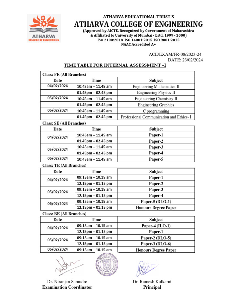 8_IA_TIME TABLE | PDF | Career And Technical Education | Vocational ...