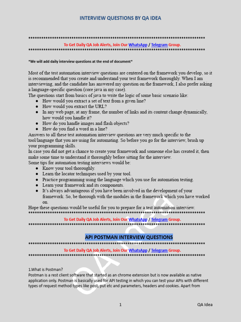 QA Idea Interview Questions | PDF | Selenium (Software) | Software ... QA Idea Interview Questions | PDF | Selenium (Software) | Software ...