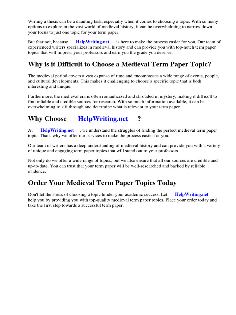 Medieval Term Paper Topics | PDF | Middle Ages | Roman Empire