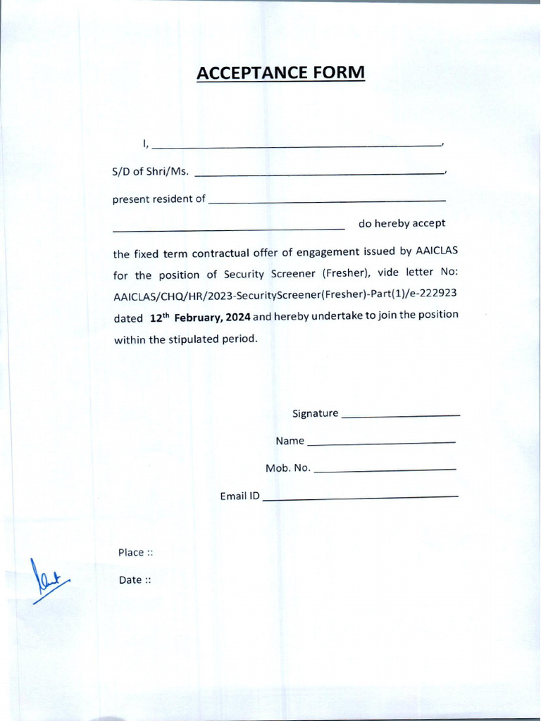 Acceptance Form 0001 | PDF