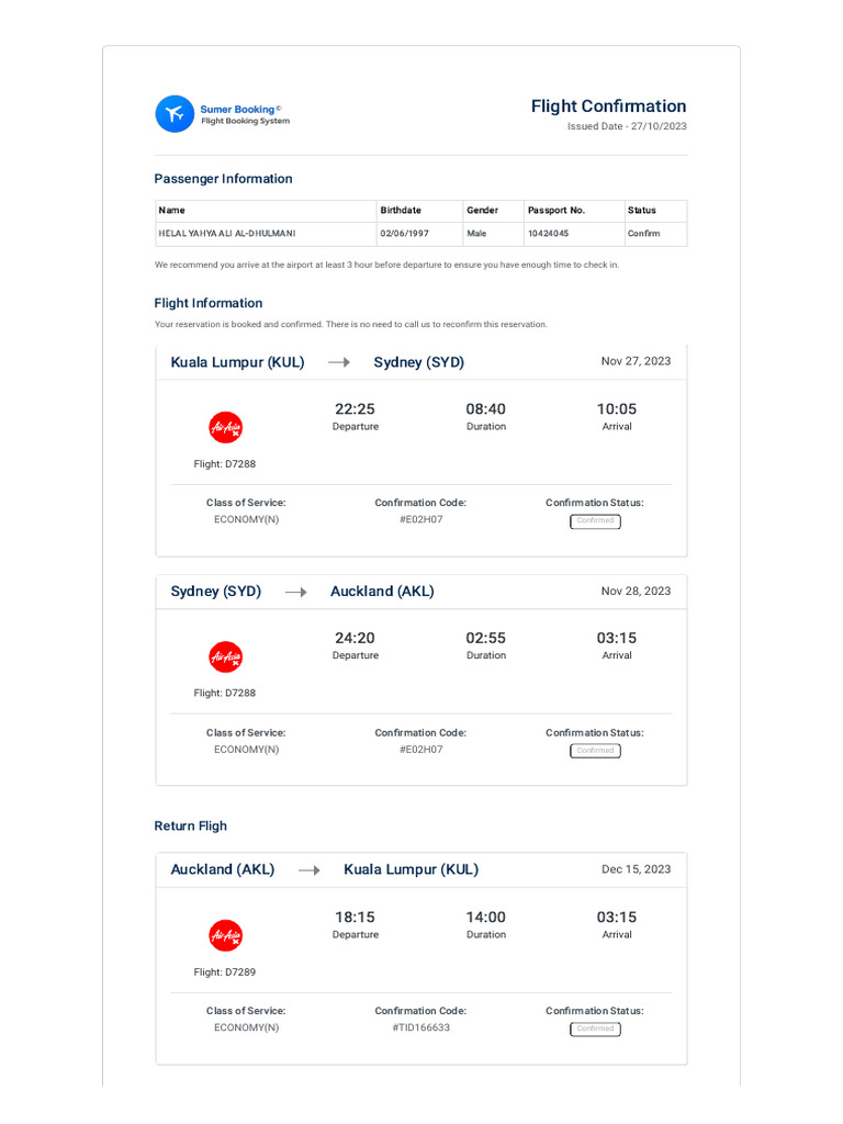 Flight Confirmation - HELAL YAHYA ALI AL-DHULMANI | PDF | Airlines ...