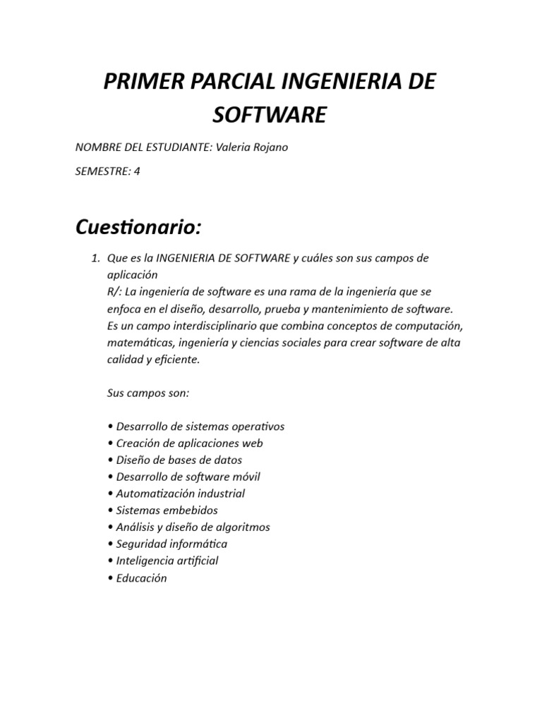 Primer Parcial De Ingenieria De Software Pdf Software Ingeniería 3442