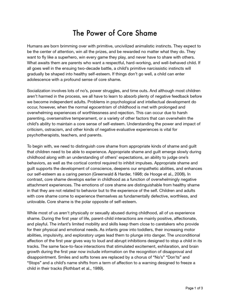 Dr. Cozolino The Power of Core Shame | PDF | Shame | Self Esteem