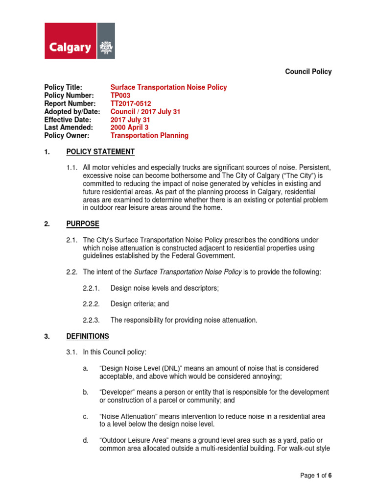 tp003 Surface Transportation Noise Policy | Download Free PDF | Decibel ...