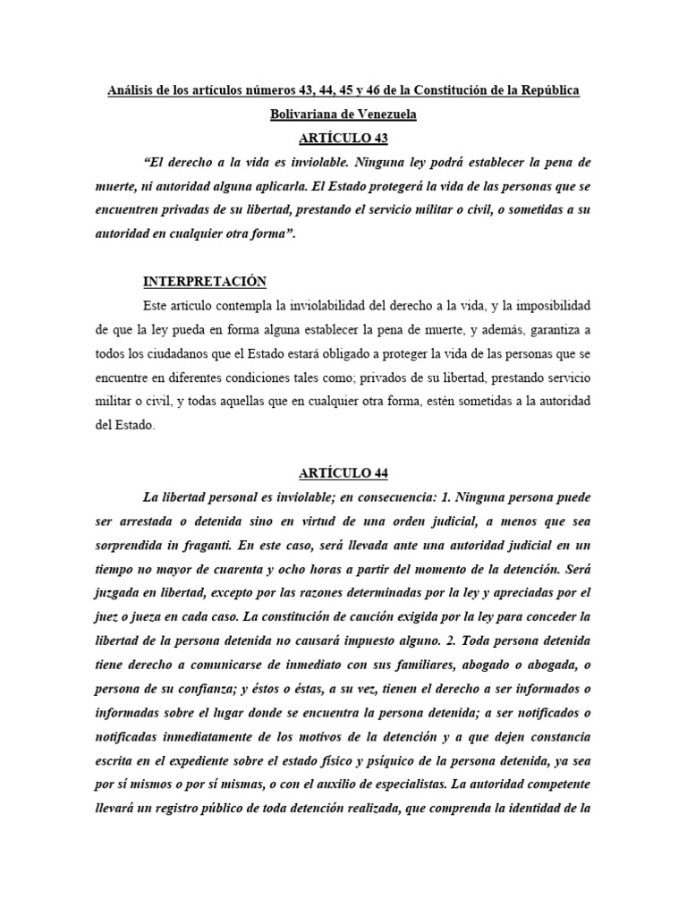 Analisis de Articulos 43 Al 46 | PDF | Castigos | Detención ...