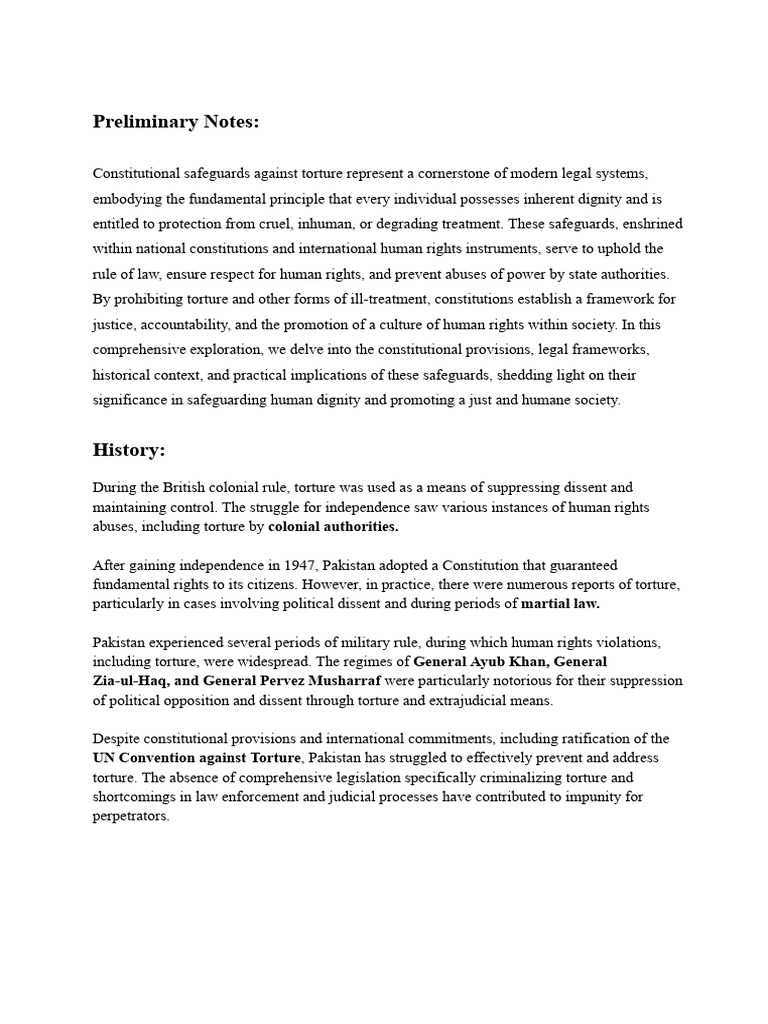Constitutional Safeguards Against Torture in Pakistan | PDF | Torture ...