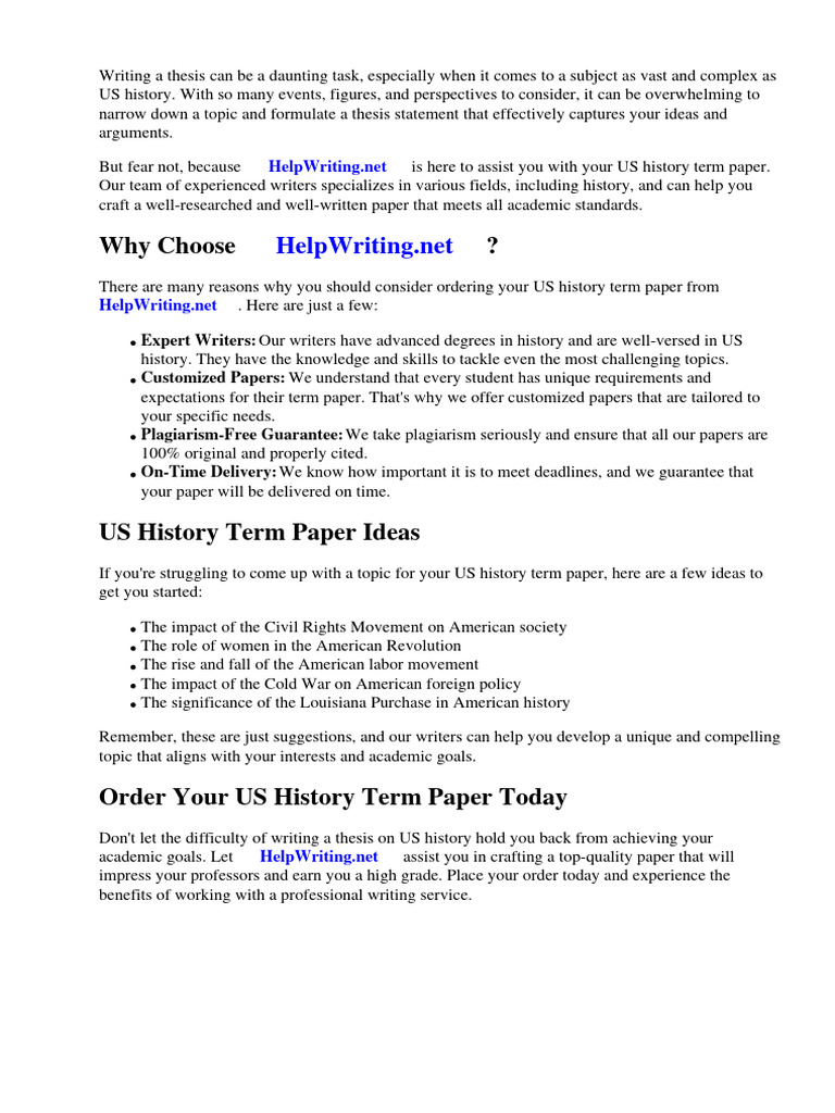Us History Term Paper Ideas | PDF | Essays | Thesis