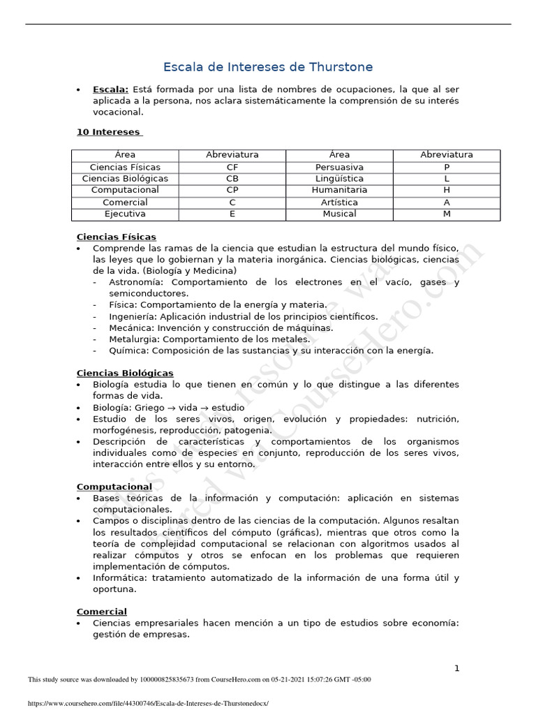 Escala de Intereses de Thurstone | Descargar gratis PDF | Ciencias de ...