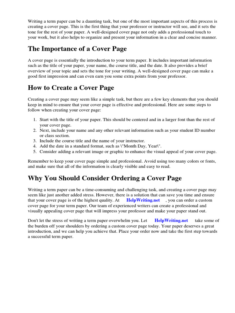 How To Write A Cover Page of A Term Paper | PDF | Apa Style | Academic ...