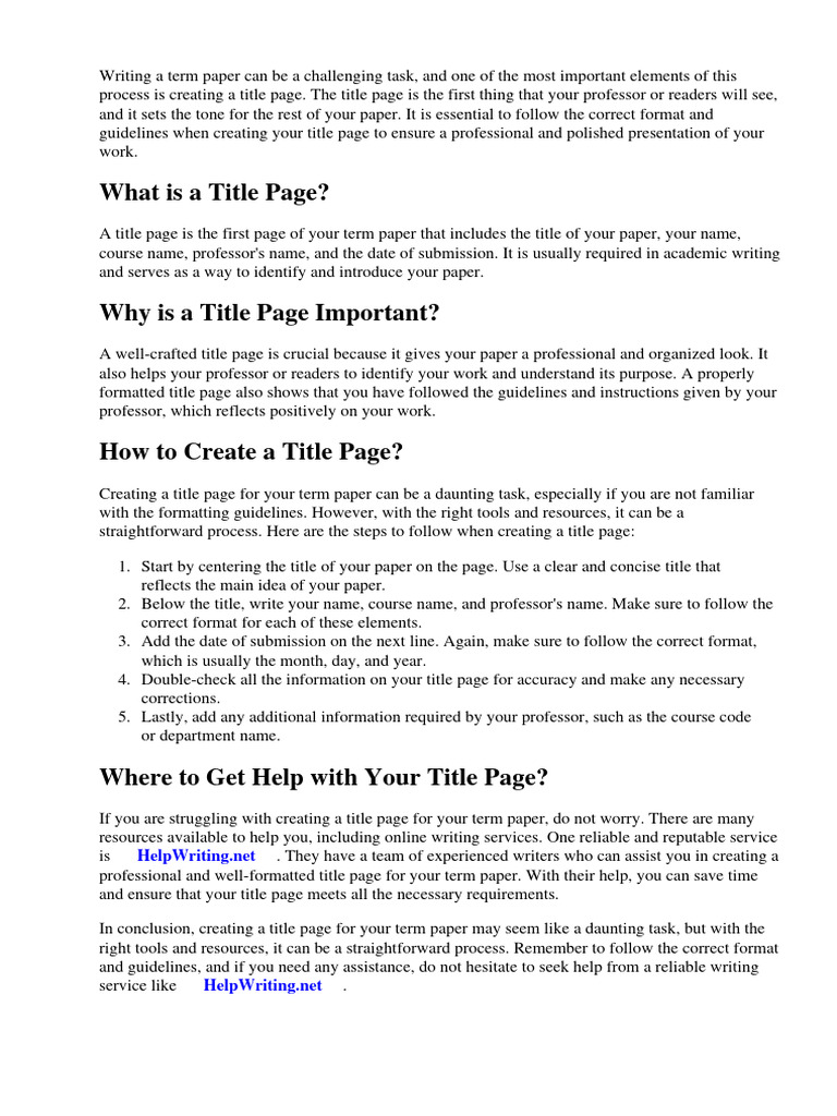 Term Paper Title Page Guide | PDF | Apa Style | Essays