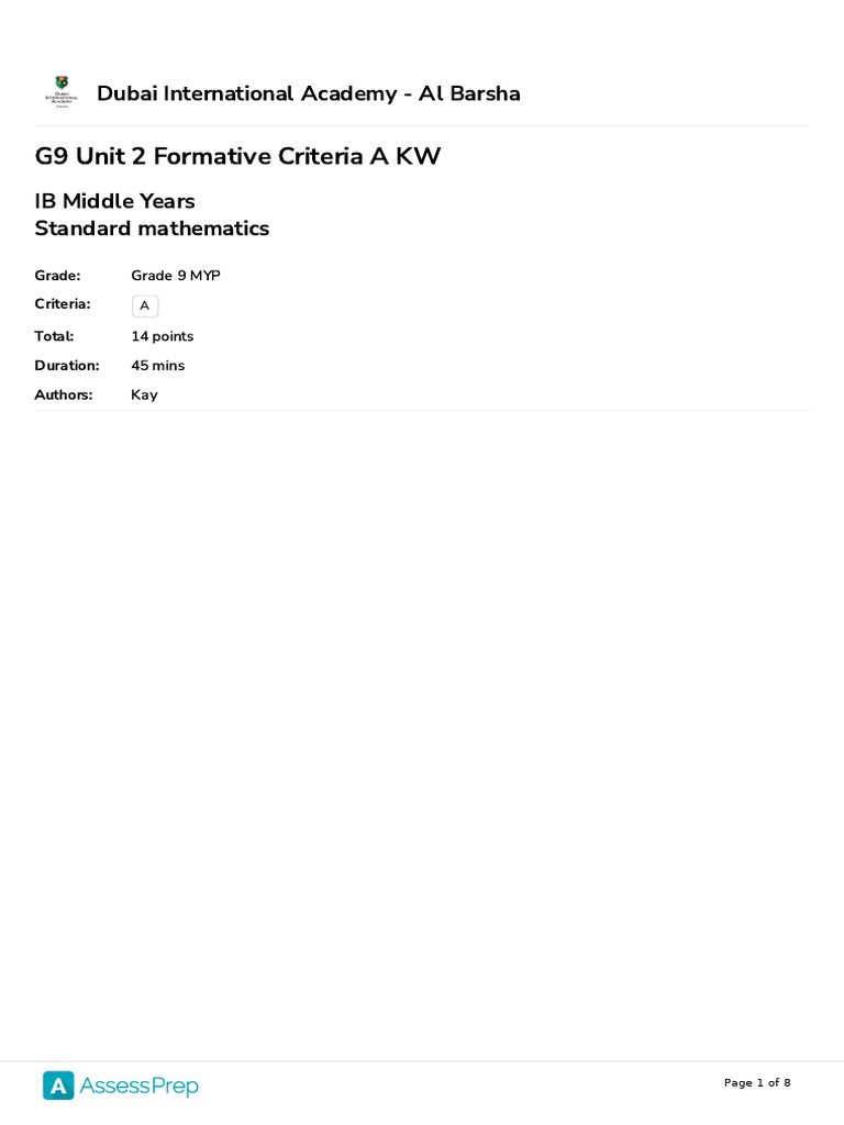 G9 Unit 2 Formative Criteria A Questions and Worked Answers | PDF ...