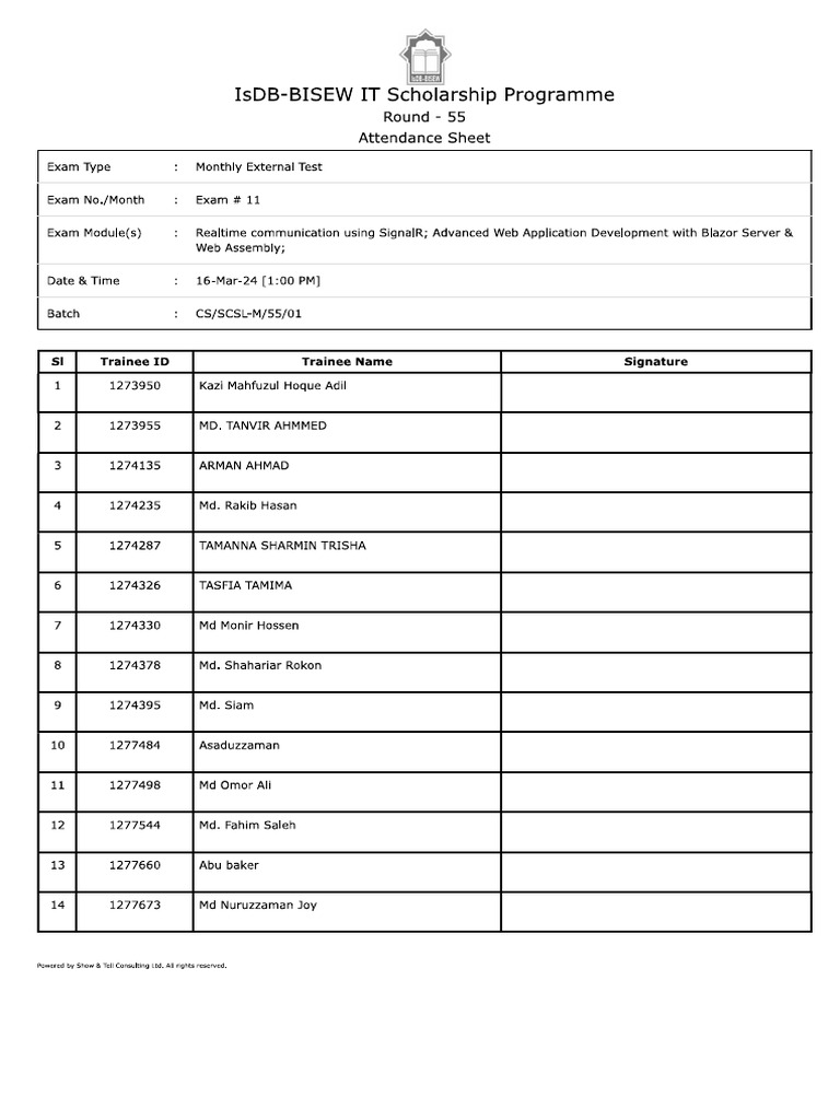 R-55 CS SCSL External Attendance Sheet | PDF