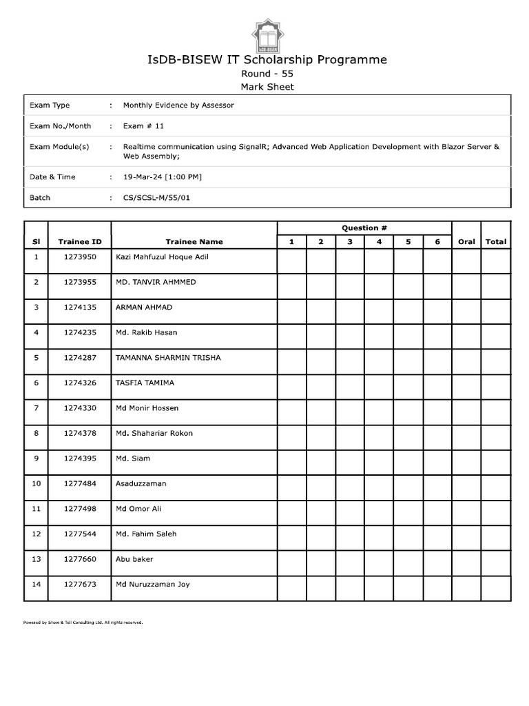 R-55 CS SCSL Evidence Mark Sheet | PDF