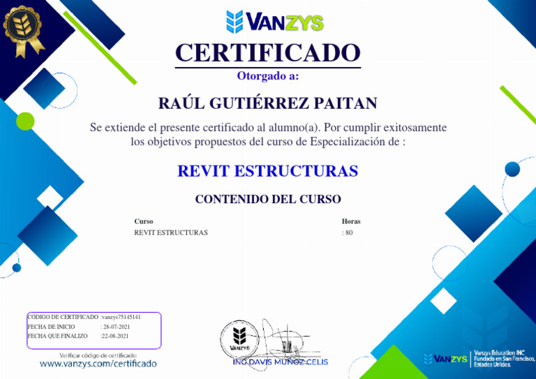CERTIFICADO_REVIT ESTRUCTURAS | PDF